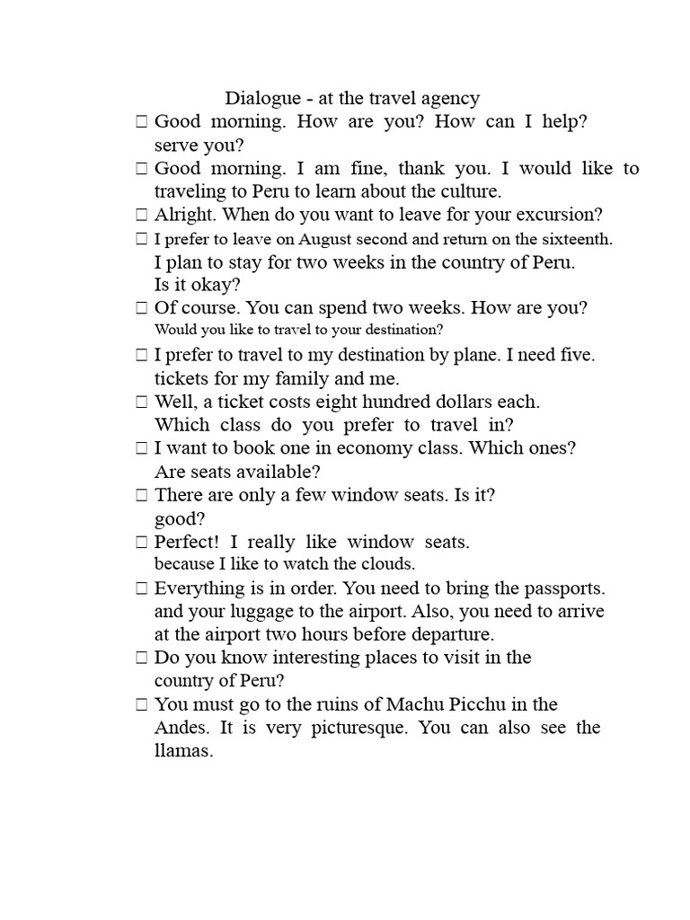 Travel Agency Dialogue Examples | PDF