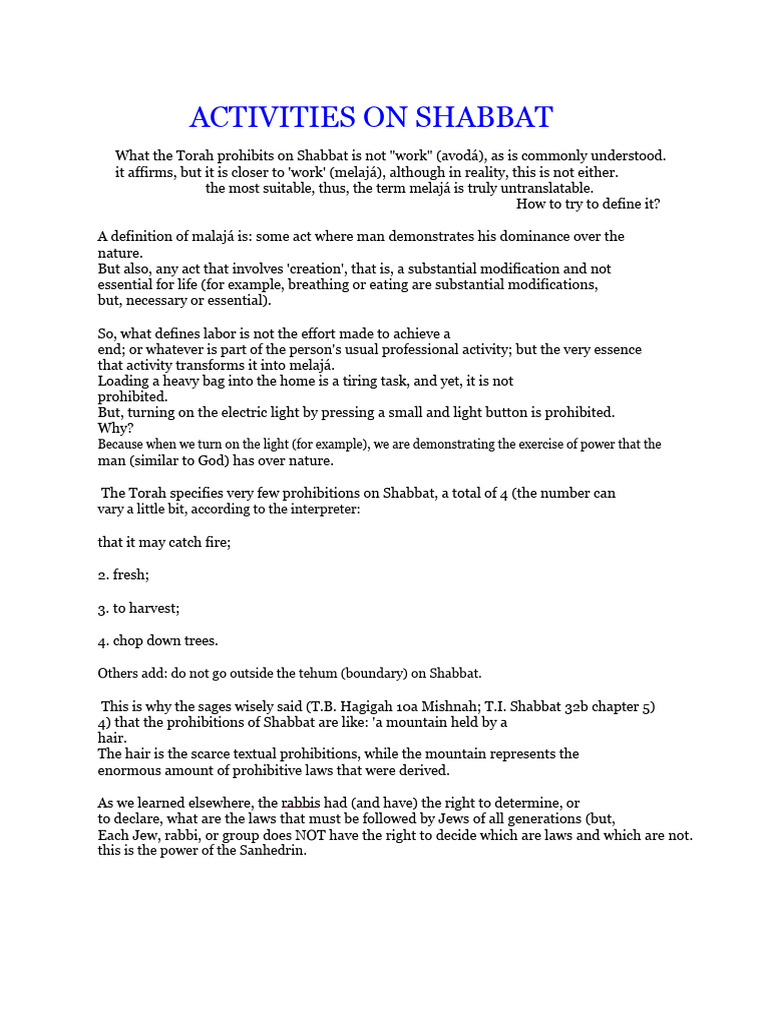 The 39 Melachot of Shabbat | PDF | Shabbat