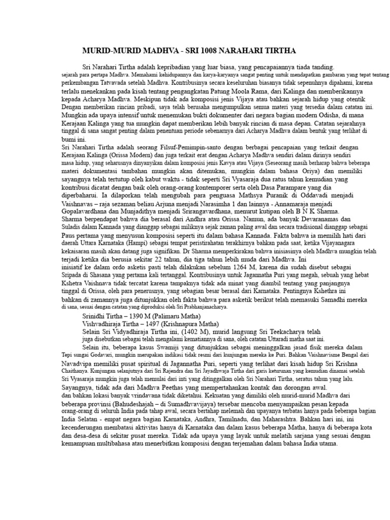 Sri 1008 Narahari Tirtha - 2014 | PDF