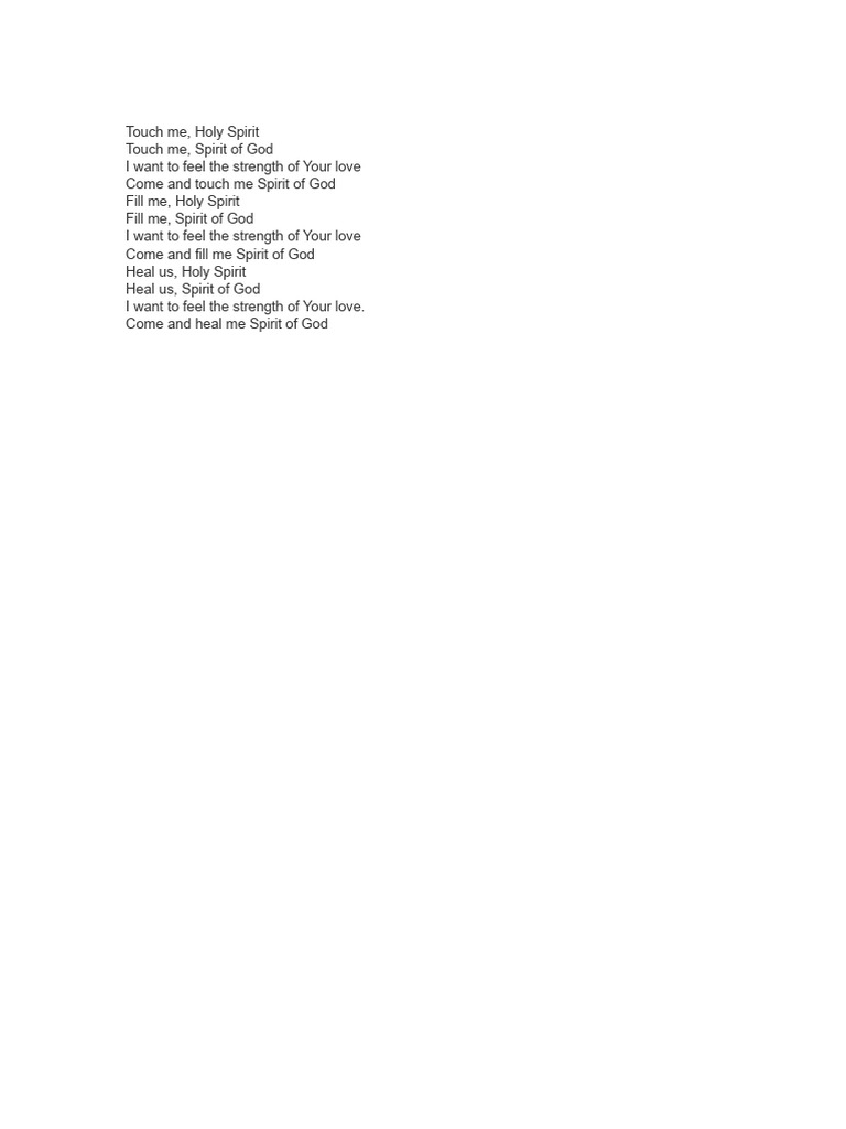 Song Lyrics Touch Me Spirit of God | PDF