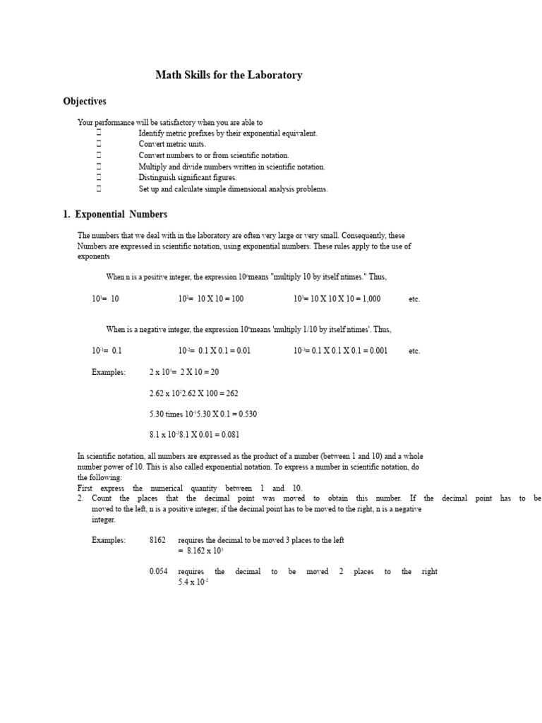 Math Skills For The Laboratory | PDF | Significant Figures | Pound (Mass)