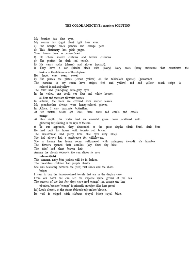 Color Adjectives - Corrected | PDF