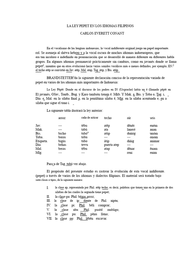 Conant 1912 La Ley Pepet en Los Idiomas Filipinos | PDF | Sílaba | Vocal