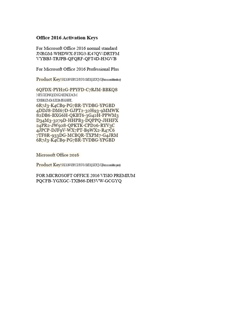 Office 2016 Activation Keys List | PDF