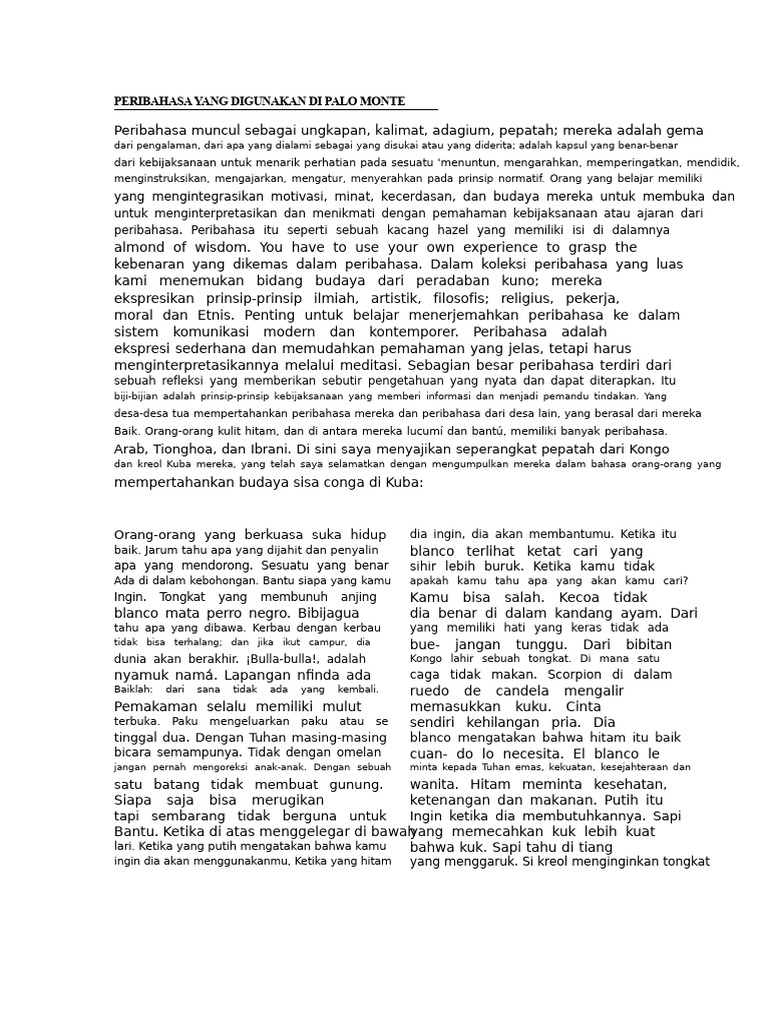 Peribahasa Budaya Palo Monte | PDF