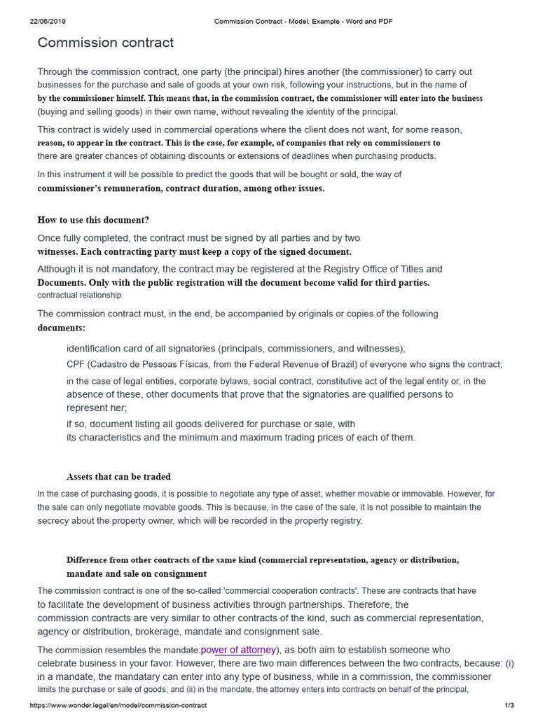 Commission Contract Template Guide | PDF | Business | Private Law