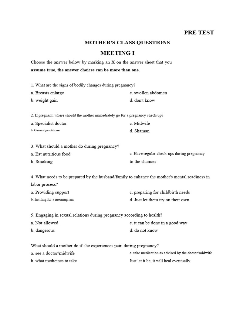 Pre Test Post Test Questions | PDF | Pregnancy | Childbirth