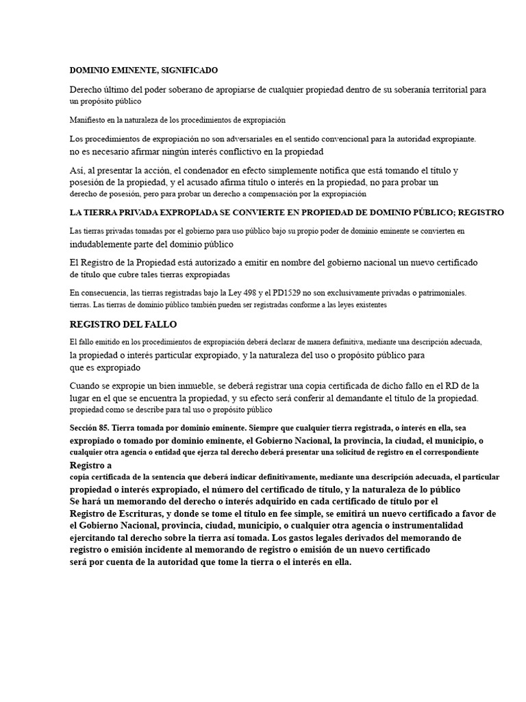 Definición de Dominio Eminente | PDF | Dominio eminente | Propiedad