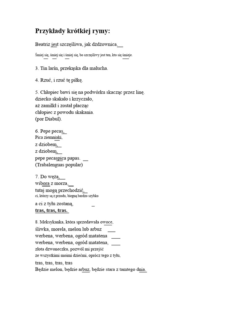 Przykłady Krótkiej Rymy | PDF