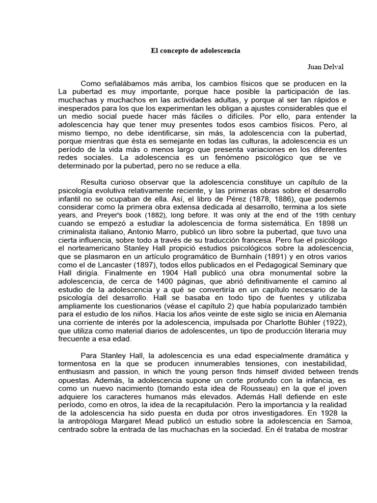 The Concept of Adolescence (Juan Delval) | PDF | Aristóteles | Sicología