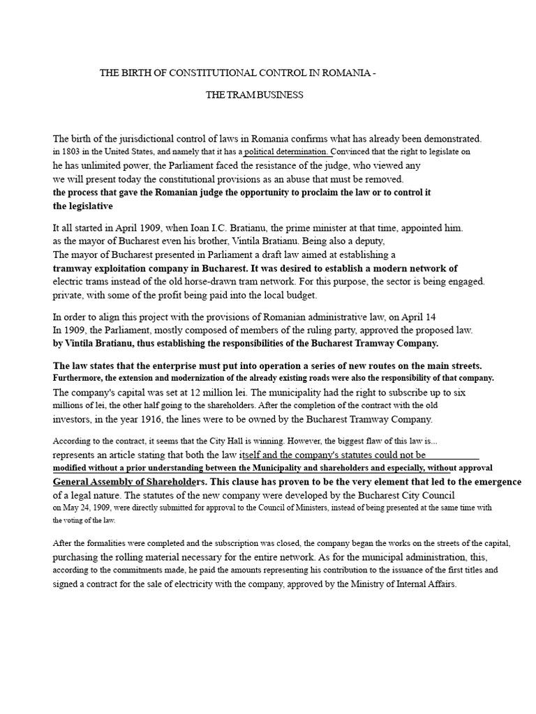 The Birth of Constitutional Control in Romania - The Tram Case | PDF | Constitution | Judiciaries