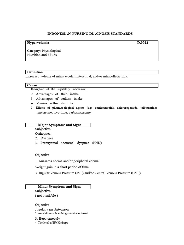 Hypervolemia Nursing Standards | PDF | Edema | Vein