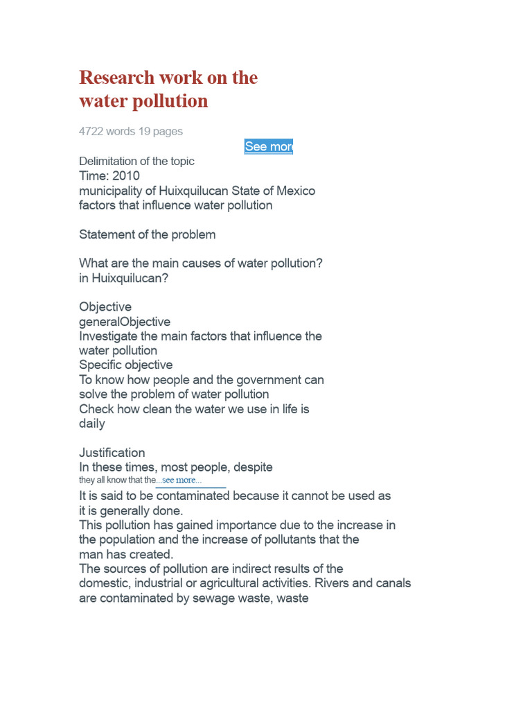 Research Paper On Water and Its Pollution | PDF