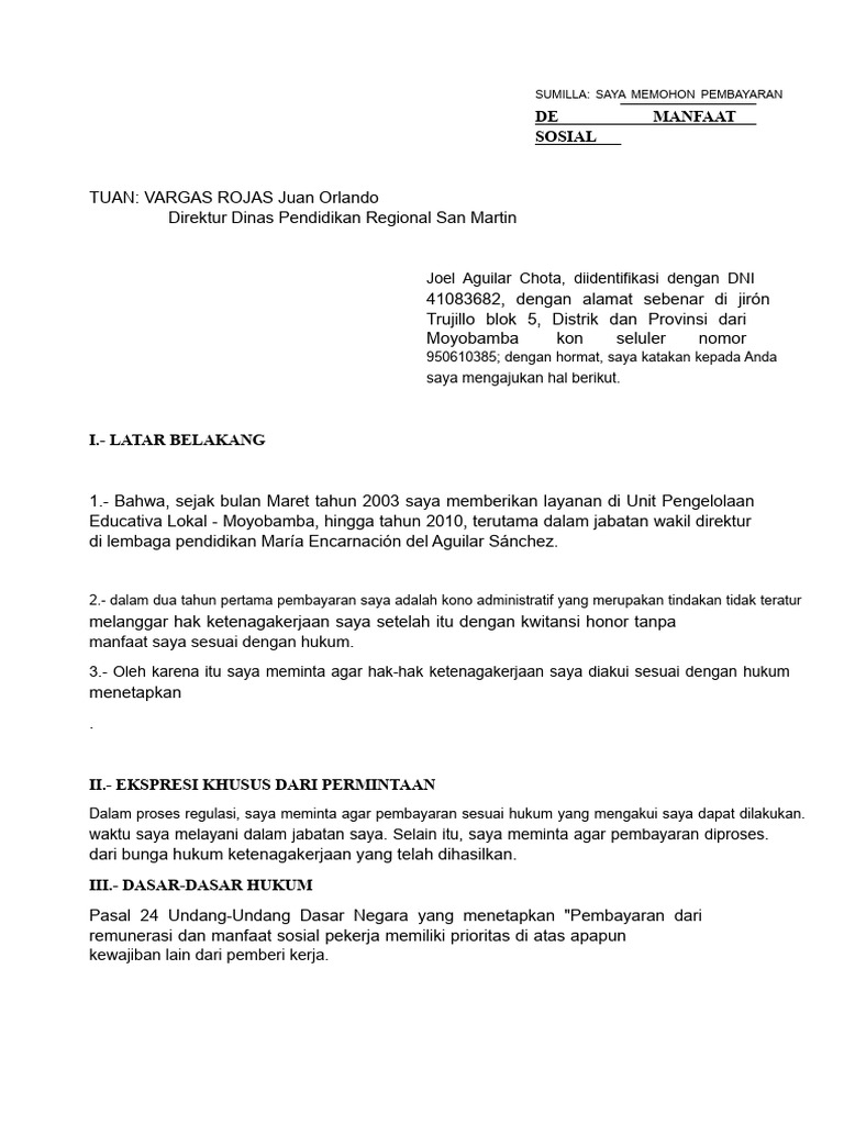 Model Permohonan Pembayaran Manfaat Sosial | PDF