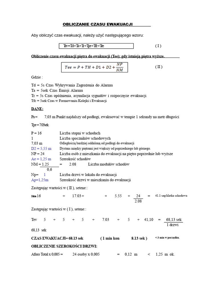 Obliczanie Czasu Ewakuacji 1 | PDF