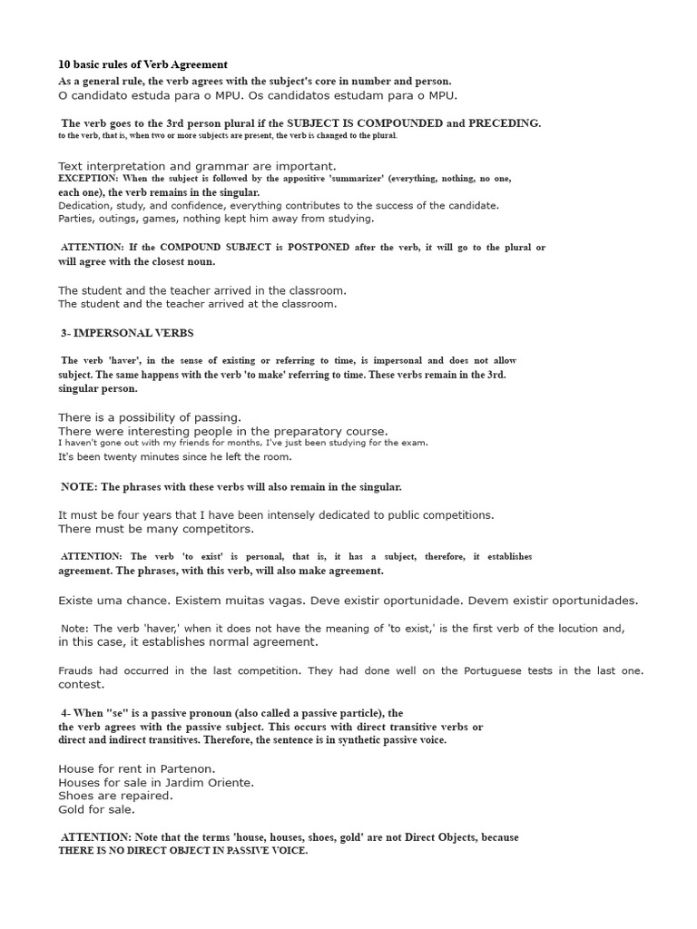 10 Basic Rules of Verbal Agreement | PDF | Verb | Subject (Grammar)