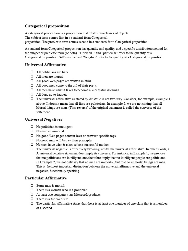 Types of Categorical Propositions | PDF | Grammar | Semantics