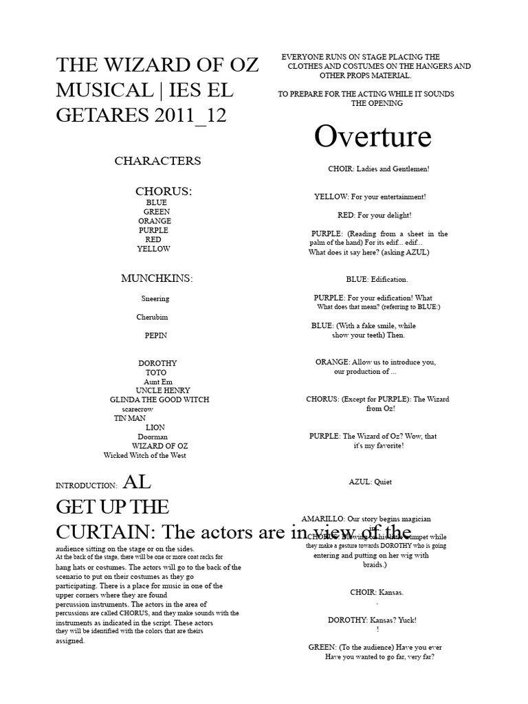 Wizard of Oz Musical Script Excerpt | PDF | Land Of Oz | Dorothy Gale
