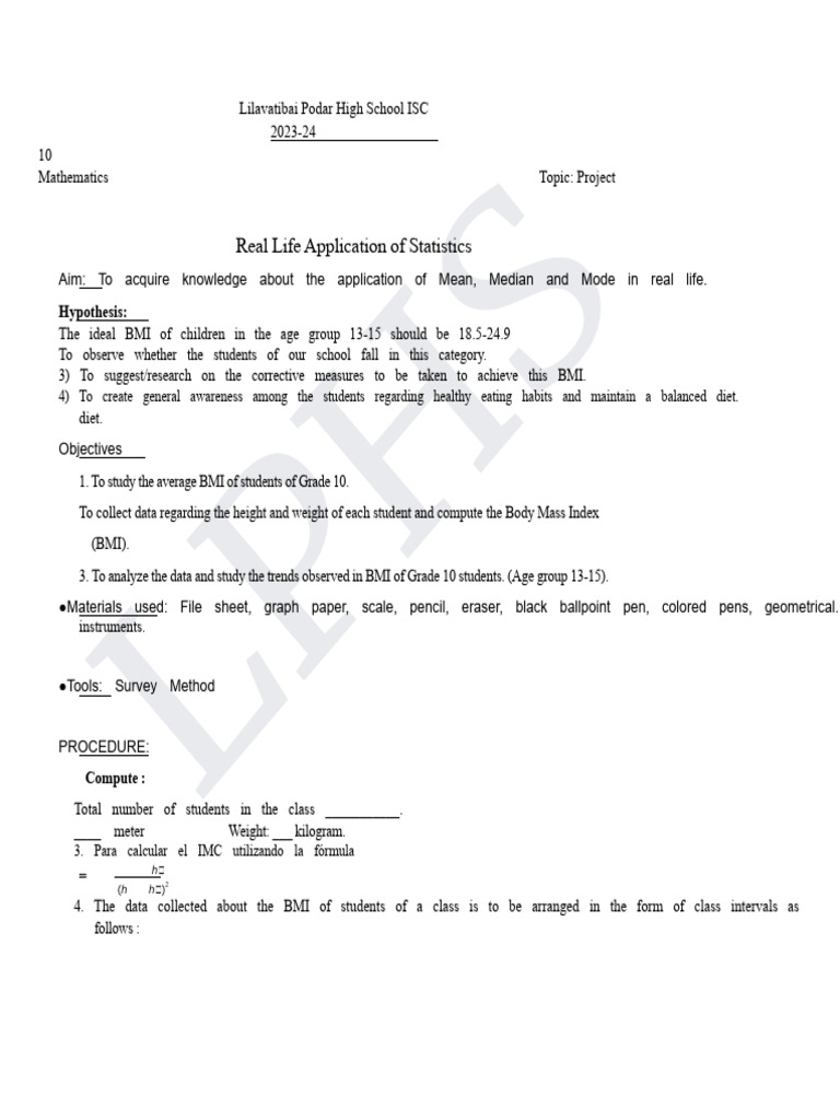 Real-Life Application of Statistics in BMI | PDF | Body Mass Index ...
