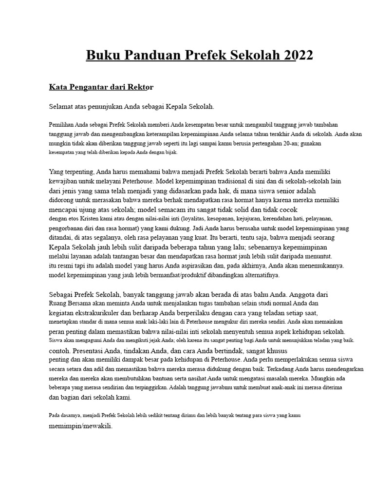 Panduan Prefek Sekolah 2022 | PDF