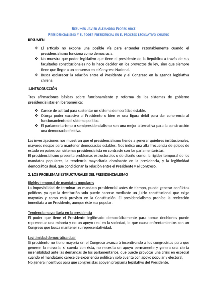 Presidencialismo y El Poder Presidencial en El Proceso Legislativo Chileno | PDF | Democracia ...