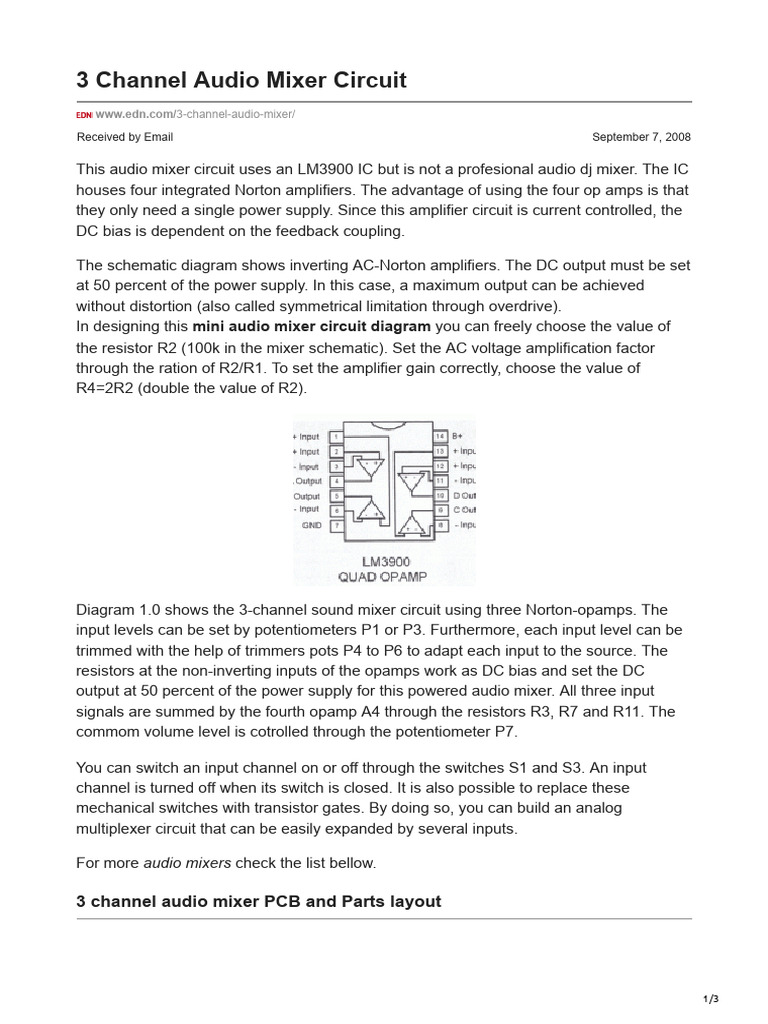 3 Channel Audio Mixer Circuit | PDF