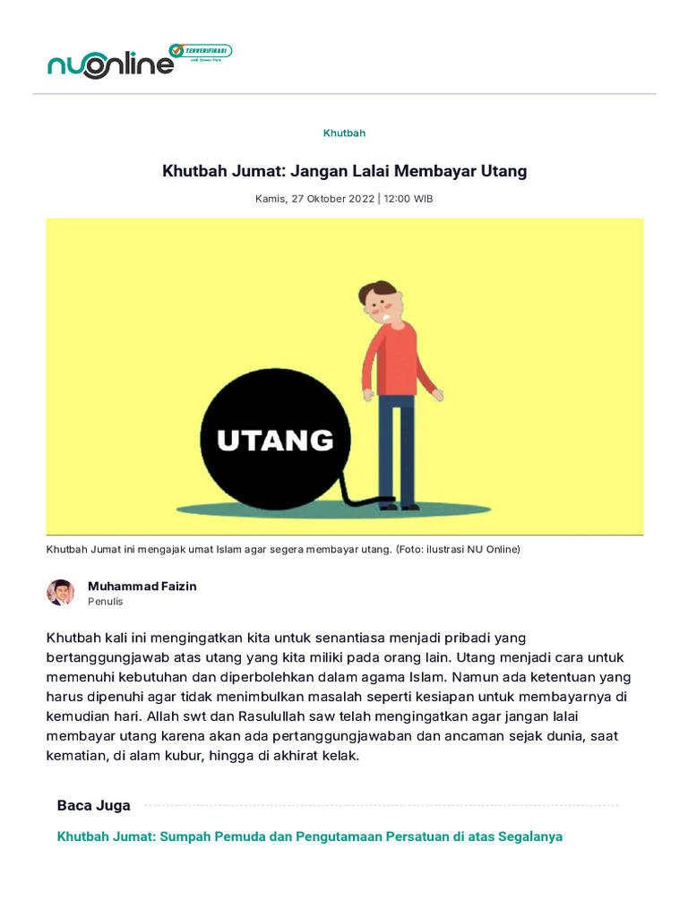 Khutbah Jumat - Jangan Lalai Membayar Utang | PDF