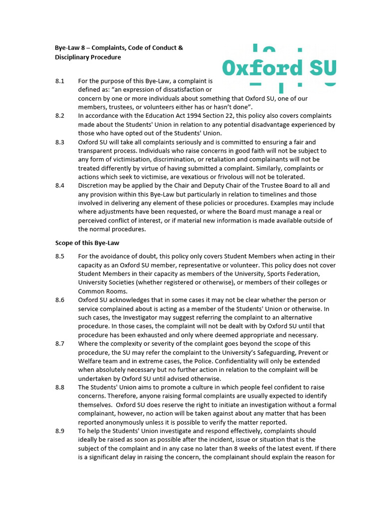 Oxford SU Complaints Procedure Guide | PDF | Complaint | Appeal