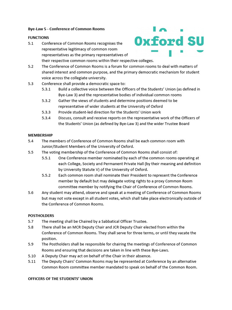 Oxford Common Rooms Conference Bye-Laws | PDF | Government | Group ...