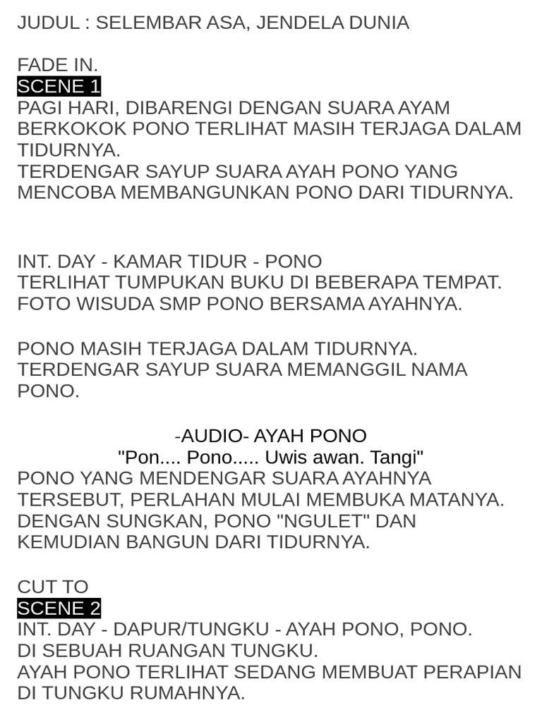 Contoh Script Film, Naskah Film, Dan Skenario Film. | PDF