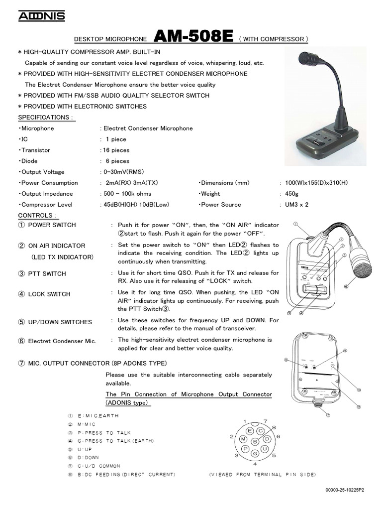 Adonis D-508E Desktop Microphone | PDF | Microphone | Capacitor