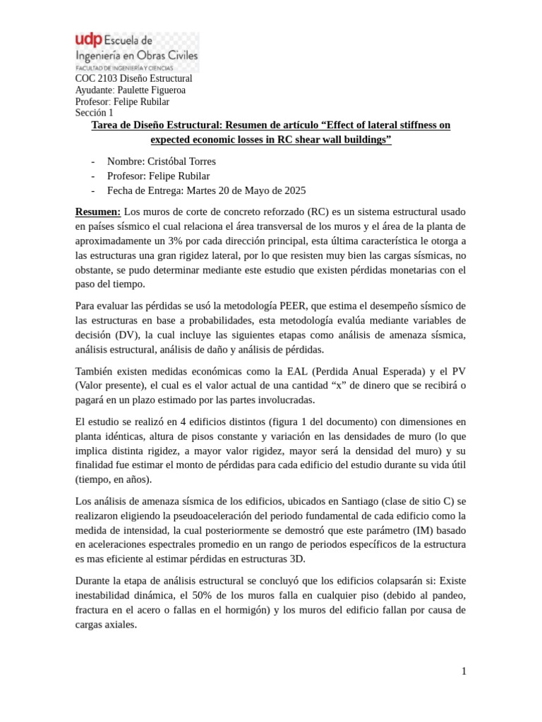 Avanze Parcial Tarea Diseño Estructural | PDF