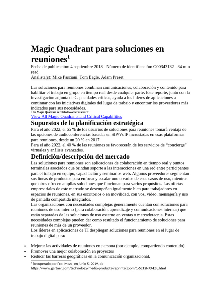 Magic Quadrant: Soluciones para Reuniones | PDF | Software como ...