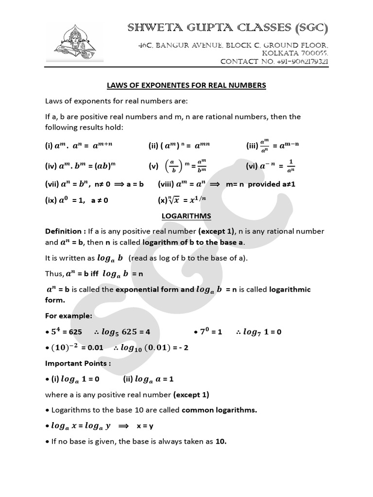 Laws of Exponents and Logarithms Guide | PDF | Logarithm | Exponentiation
