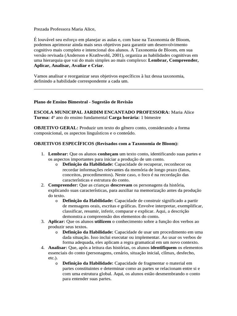 Prezada Professora Maria Alice | PDF | Taxonomia (Biologia) | Memória
