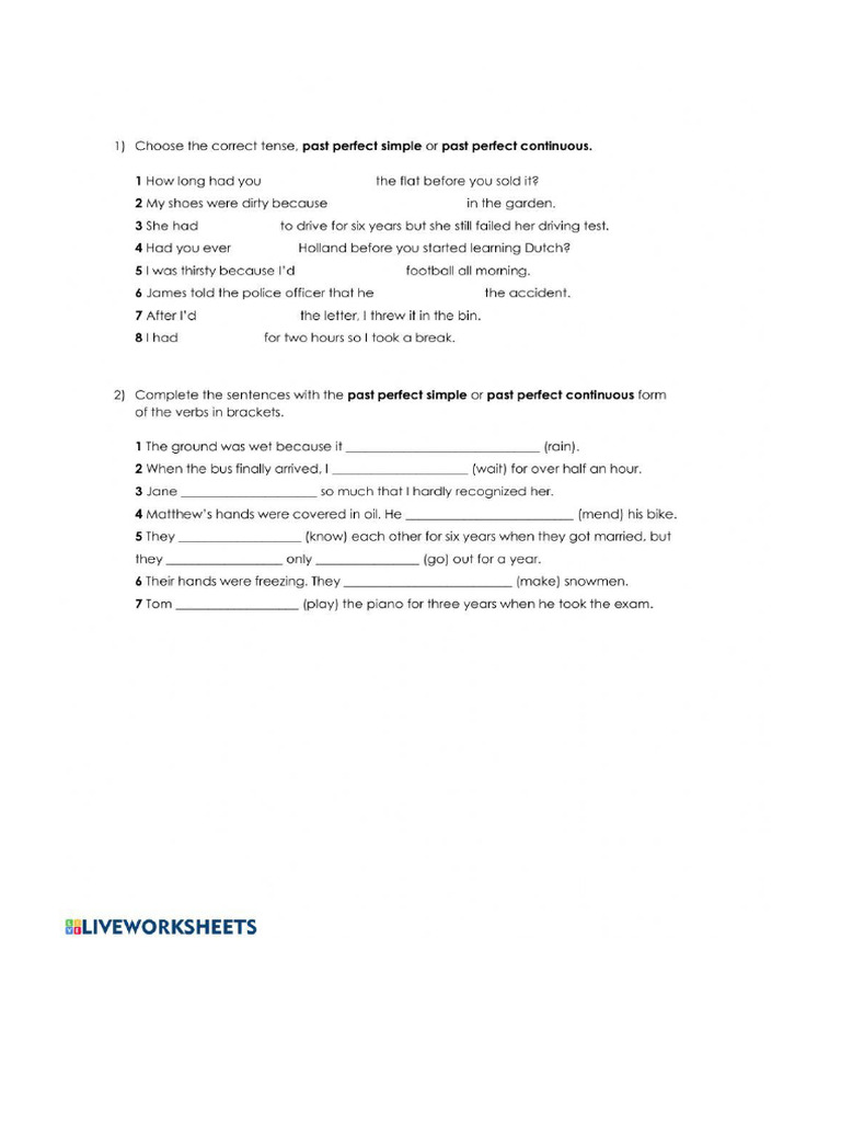 Past Perf Simple Past Perf Cont | PDF