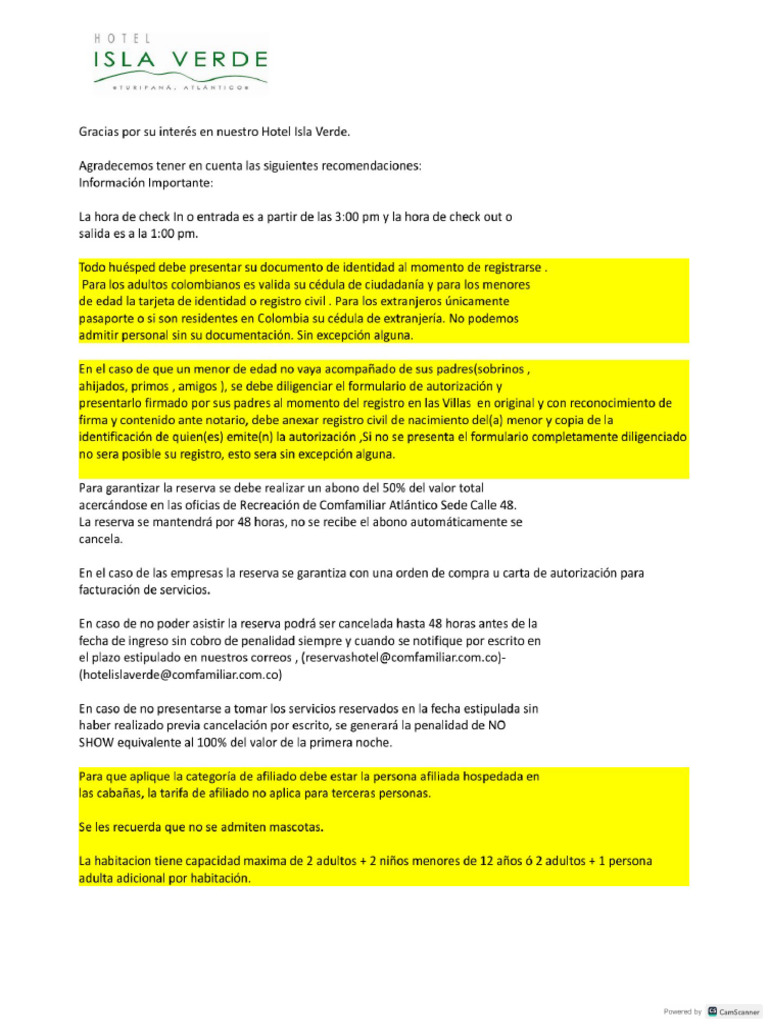 Condiciones Hotel | PDF