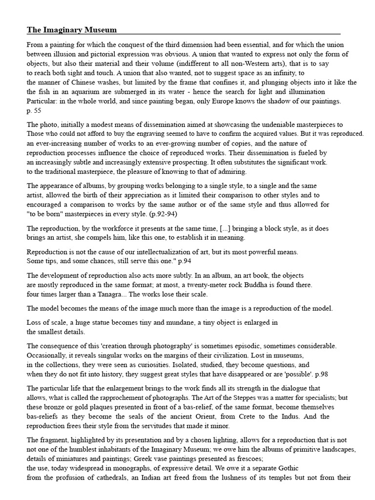 Malraux's Imaginary Museum Explored | PDF | Paintings | The Arts