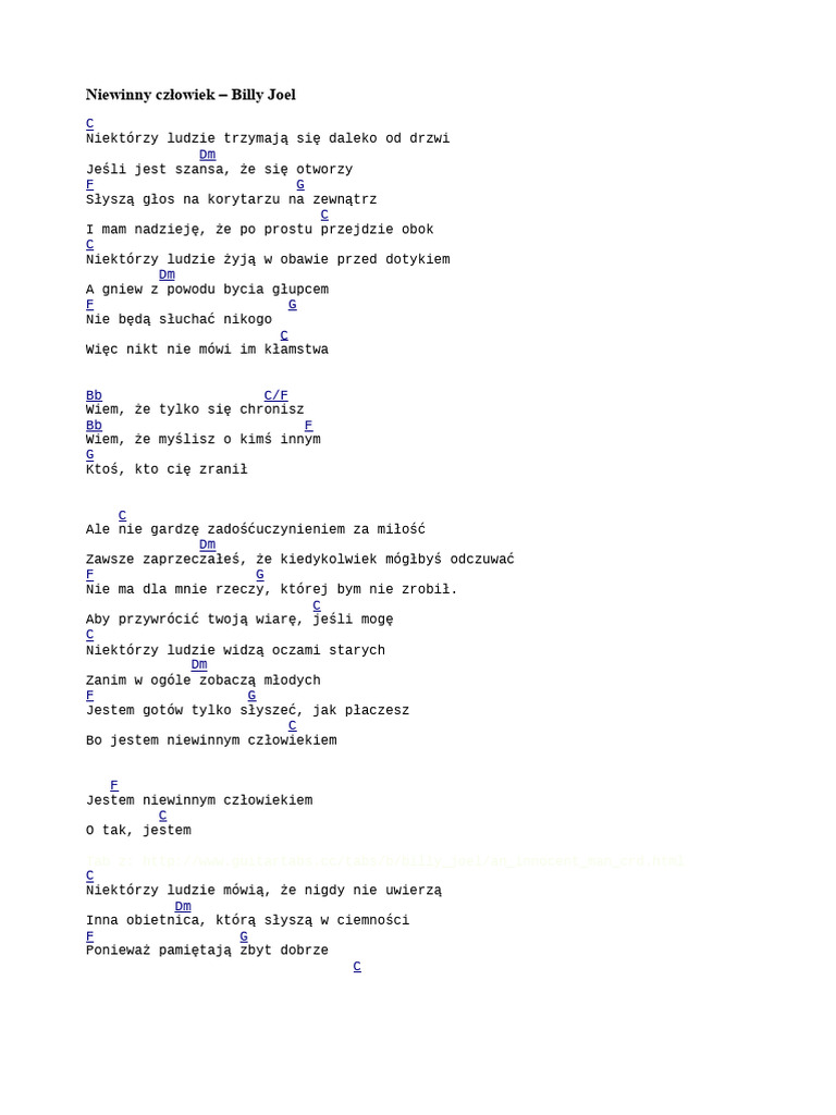 Niewinny Człowiek - Billy Joel | PDF