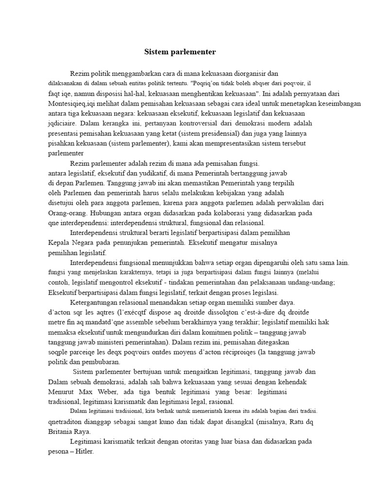 Pemahaman Sistem Parlementer dan Fungsinya | PDF