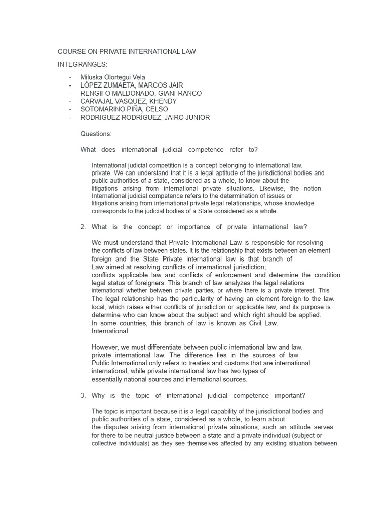 Questions of Private International Law | PDF | International Law | Jurisdiction