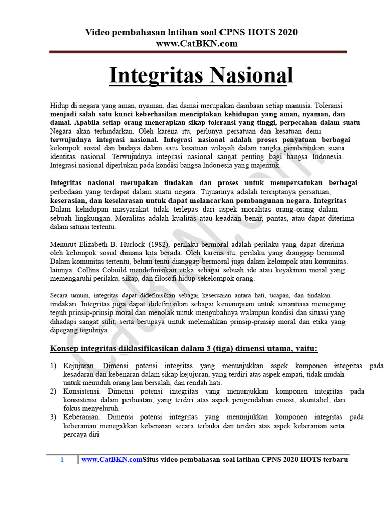 Ringkasan Materi TWK CPNS Integritas Nasional Terbaru PDF | PDF