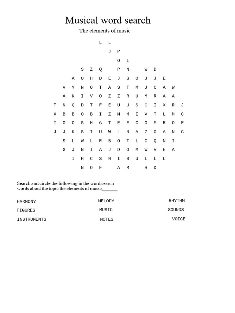 Word Search Music Elements 3 To 6 | PDF