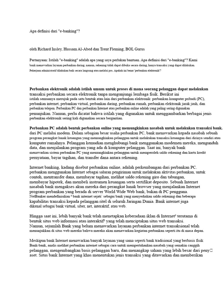 Apa Itu Definisi E-Banking | PDF