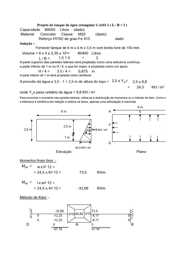 Projeto de Reservatório de Água Retangular | PDF | Materiais | Mecânica ...