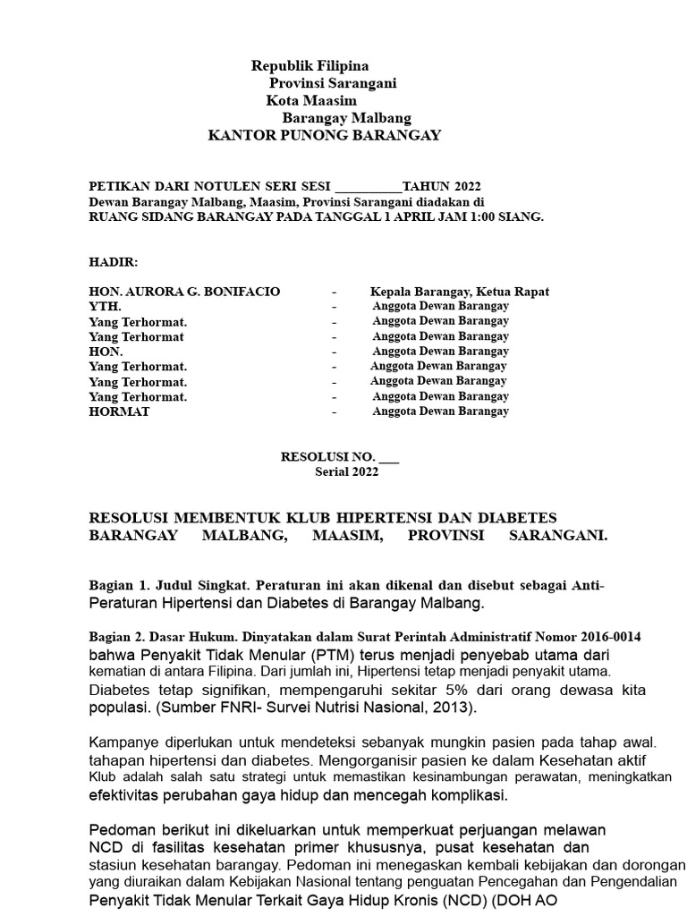 Pembentukan Klub Hipertensi dan Diabetes Malbang | PDF