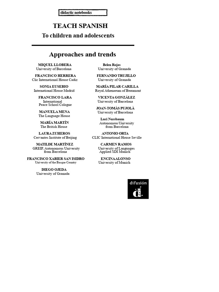 Teaching Spanish To Children and Adolescents. Approaches and Trends ...