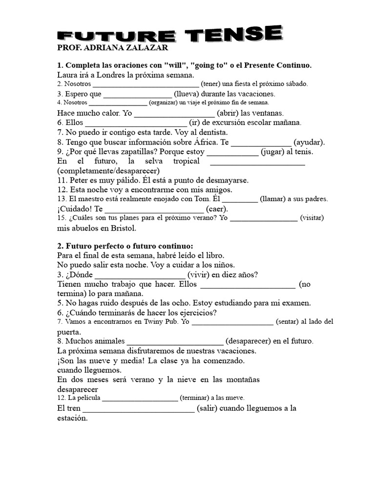 Ejercicios de Futuro en Inglés | PDF