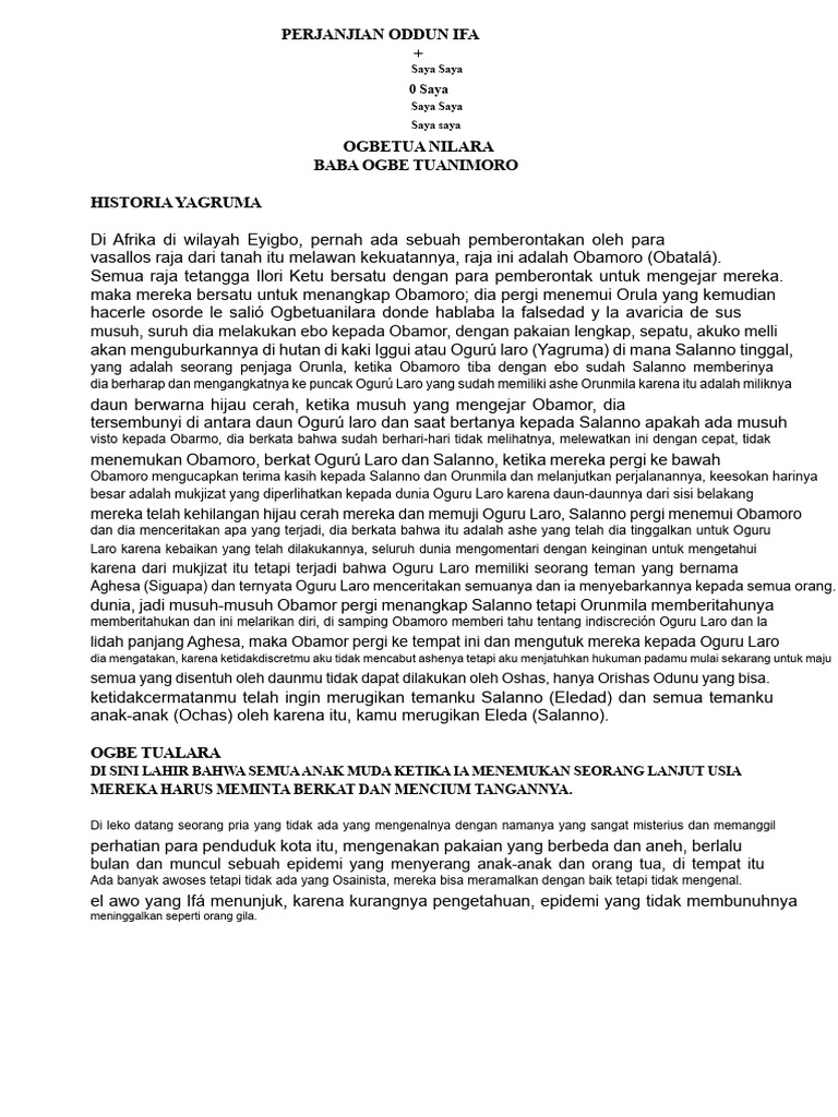 Perjanjian Oddun Ifa: Kisah Obamoro dan Ebo | PDF