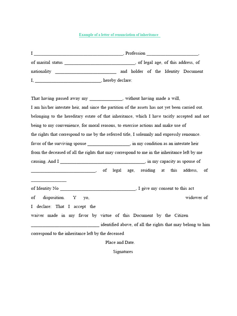 Letter of Renunciation of An Inheritance | PDF